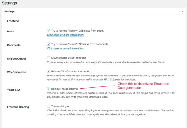 How to deactivate Structured Data Generation in Yoast SEO